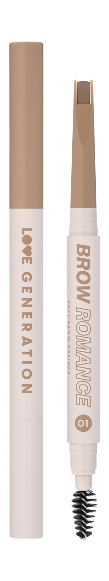 LOVE GENERATION Карандаш для бровей Brow Romance автоматический, 3 г, 01 Светло-коричневый Теплый