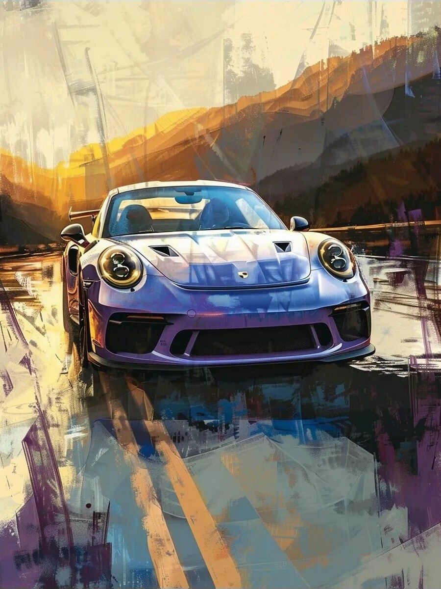 Постер Авто - Porsche 911 рисунок (40х50 см)