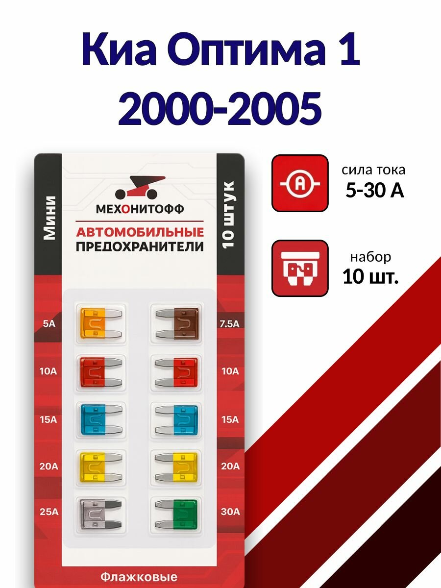 Предохранители Киа Оптима 1, 2000-2005 автомобильный набор 10 шт Мини / Kia