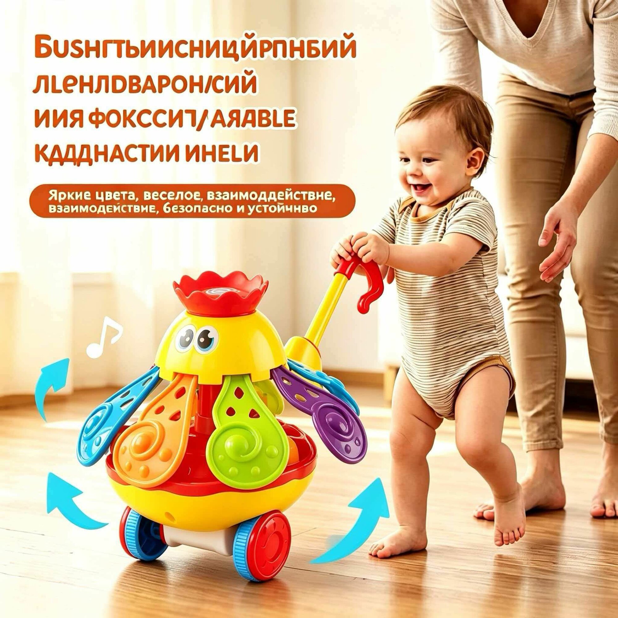 Детская каталка-паровоз на палочке