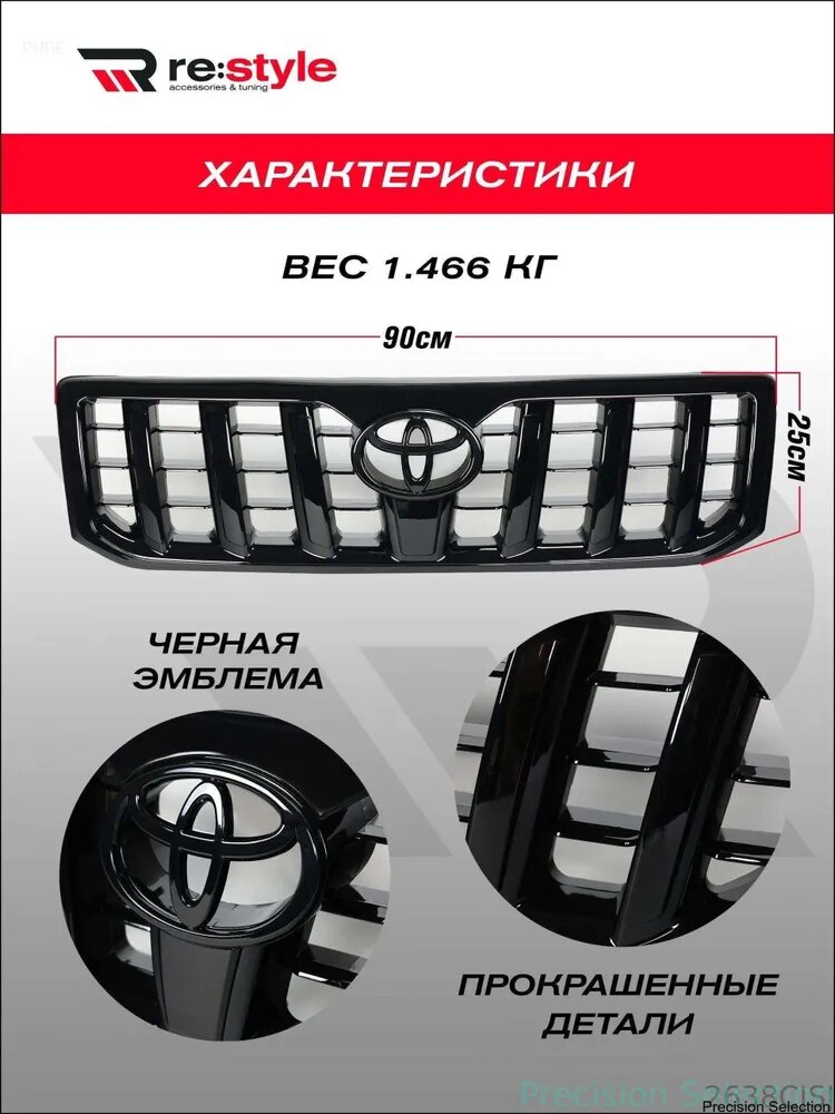 Решетка радиатора Toyota Land Cruiser Prado 120 Черный Пластик — фото 1