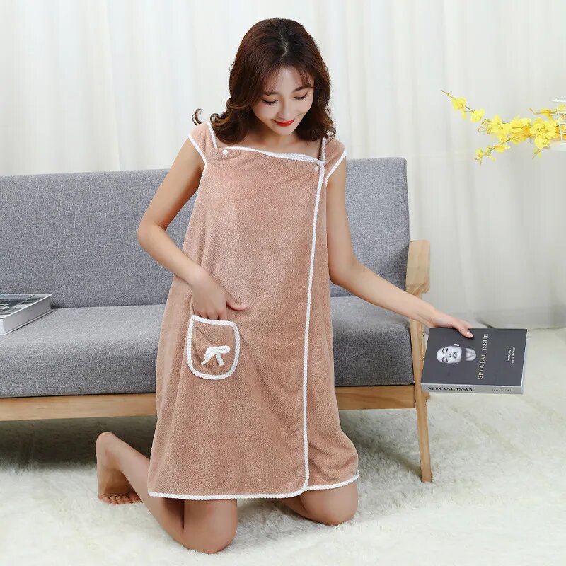 Женский мягкий банный халат из хлопка Бежевый, Khaki pocket