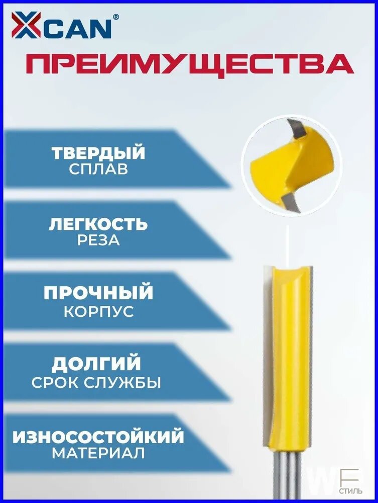 Фреза XCAN прямая пазовая 12.7 мм, сталь, диаметр хвостовика 8 мм, длина 110 мм, Китай