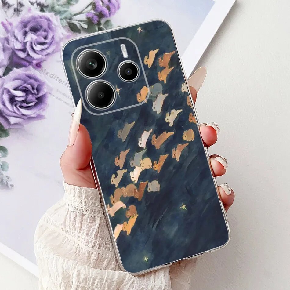 Для Xiaomi Redmi Note 14 4G Note14S Чехол для телефона Redmi Note 14s Note 14 4G Элегантный мягкий силиконовый чехол из ТПУ с цветочным принтом кота