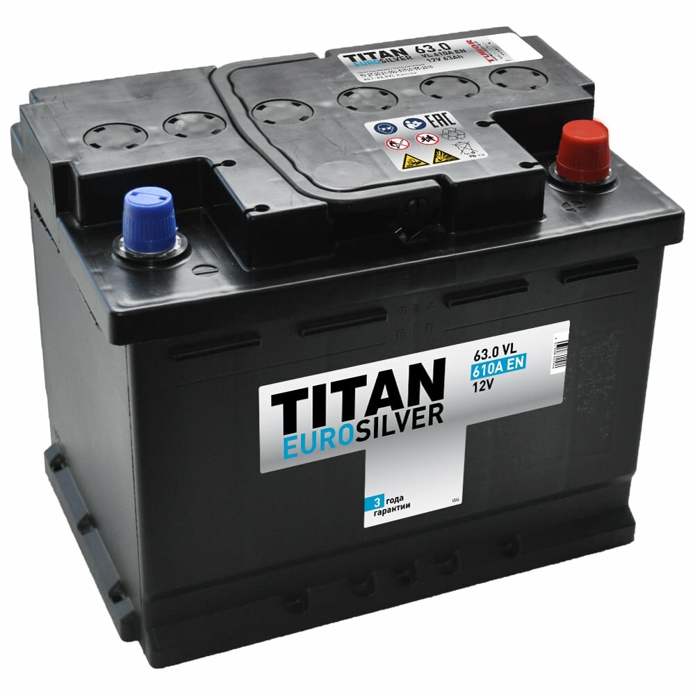 Аккумулятор TITAN EUROSILVER 63.0 VL kamina обратная полярность, 610 А, 242x175x190 мм 4607008887624