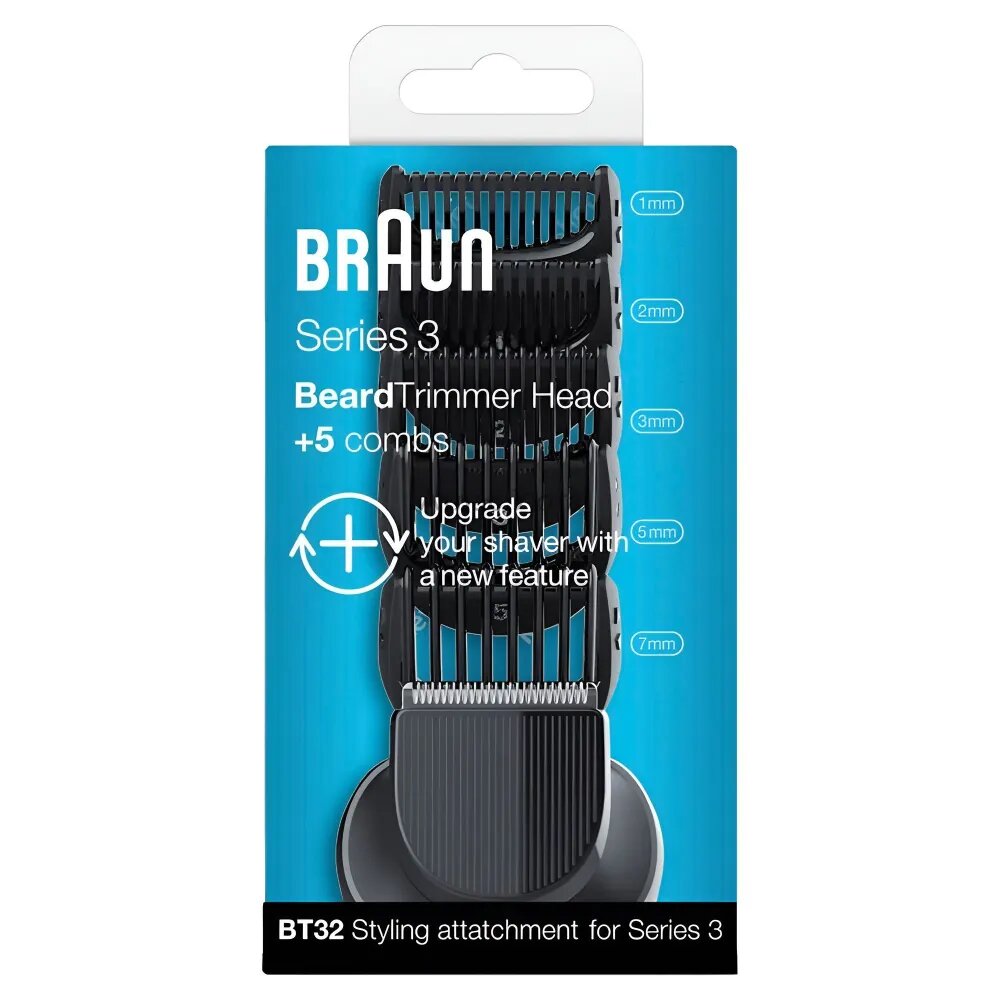 Комплект насадок Braun BT32 для бритв Braun Series 3, триммер для бороды с 5 гребнями и регулировкой щетины 17 мм для аккуратного подравнивания и стайлинга