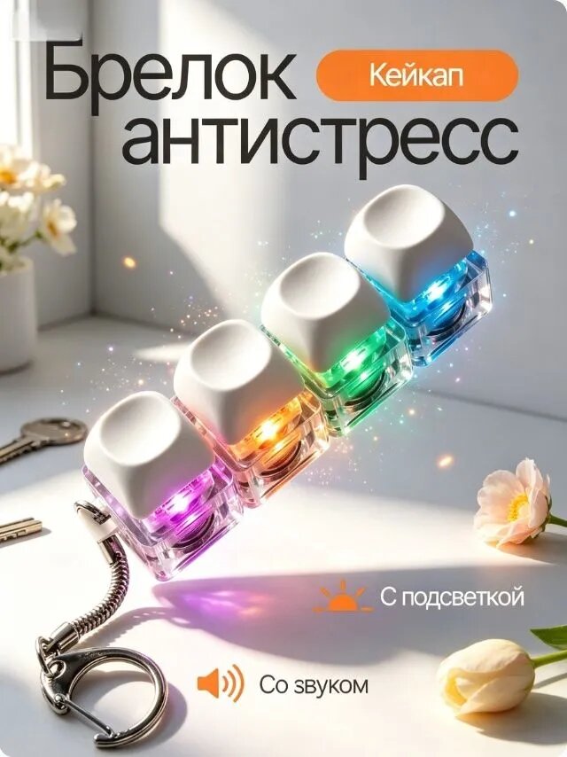 Кейкап антистресс брелок клавиатура с кликом и подсветкой