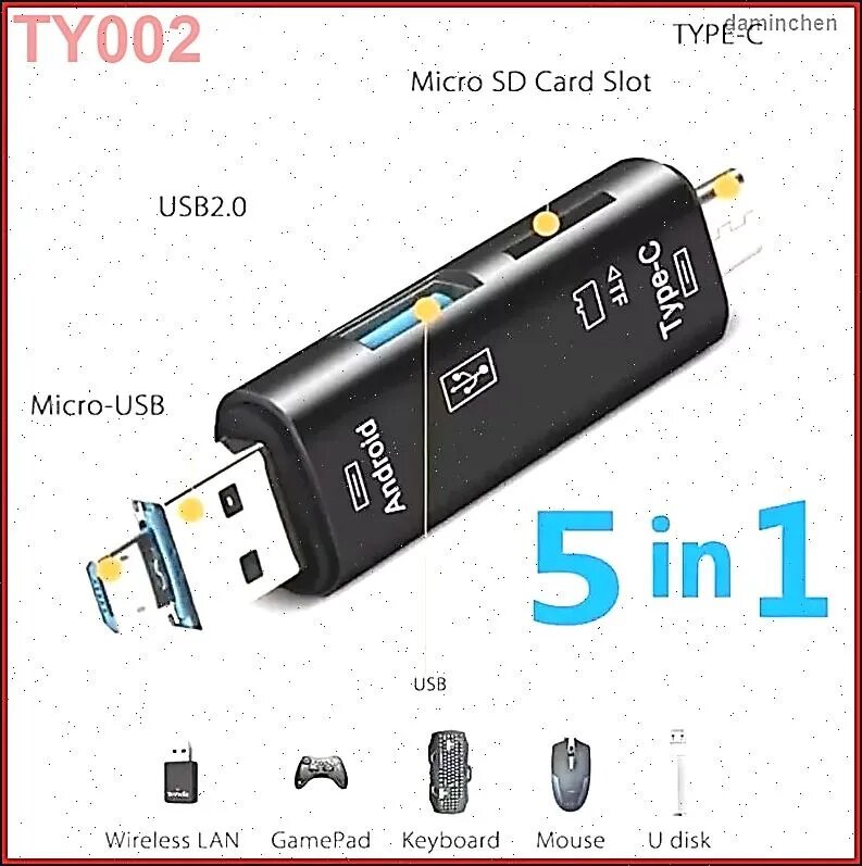5 в 1 многофункциональный Usb 2.0 тип C/Usb /Micro Usb/Tf/SD карты памяти Reader OTG Card Reader адаптер мобильных телефонов аксессуа