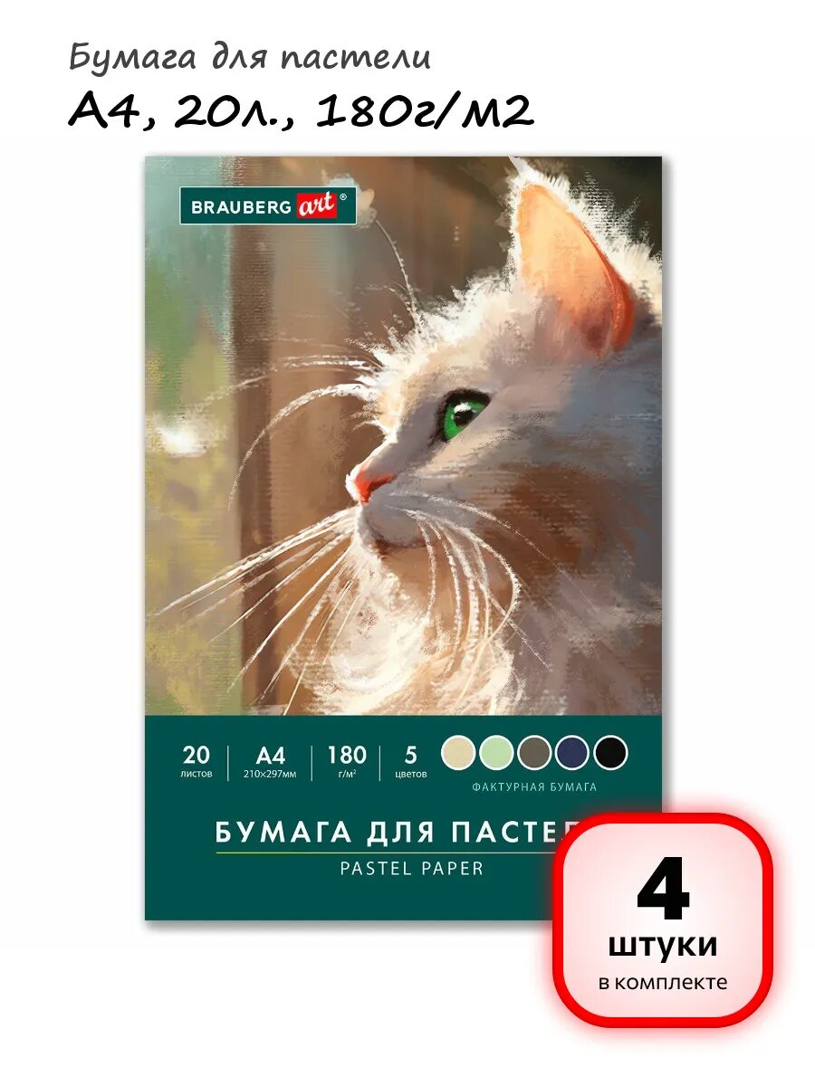 (4 штуки) - Бумага для пастели А4, 20л. арт. 116345
