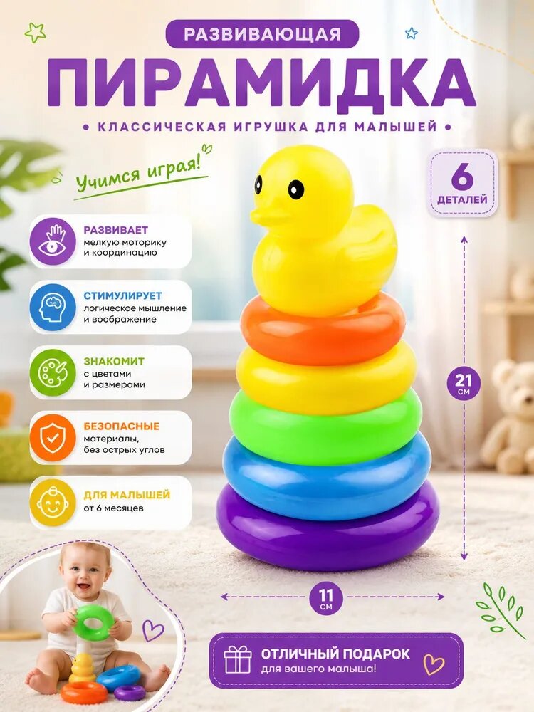 Развивающая игрушка пирамидка с кольцами "Конус Классика" для малышей