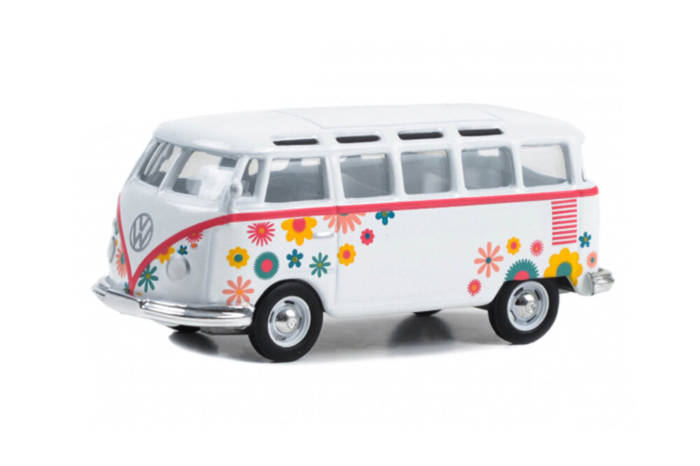 Модель коллекционная GREENLIGHT Vw volkswagen T1 samba bus "flower power" 1973 (длина модели 6-10 см)