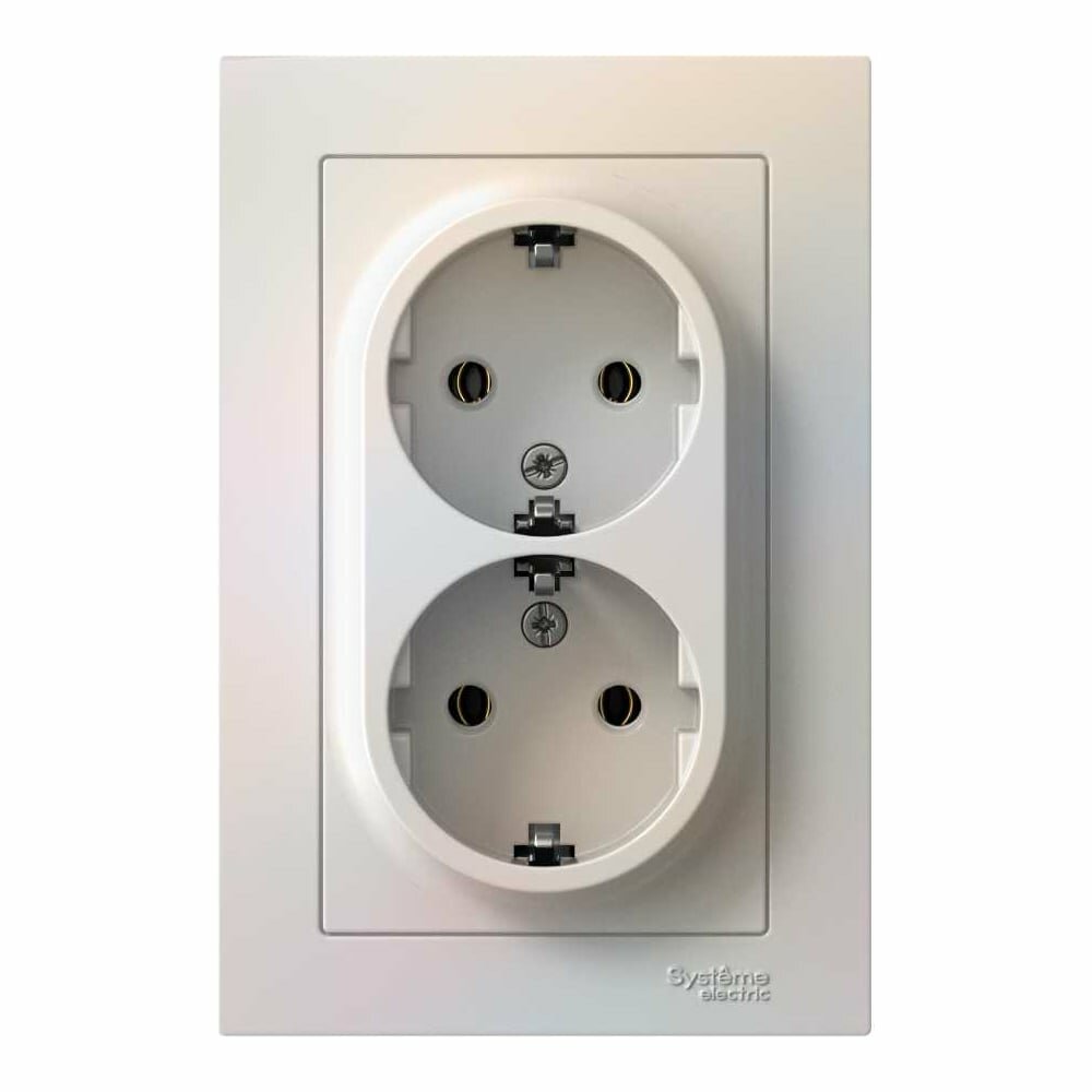 Двухместная розетка Systeme Electric ATLAS DESIGN с заземлением 16А в сборе жемчуг ATN000424
