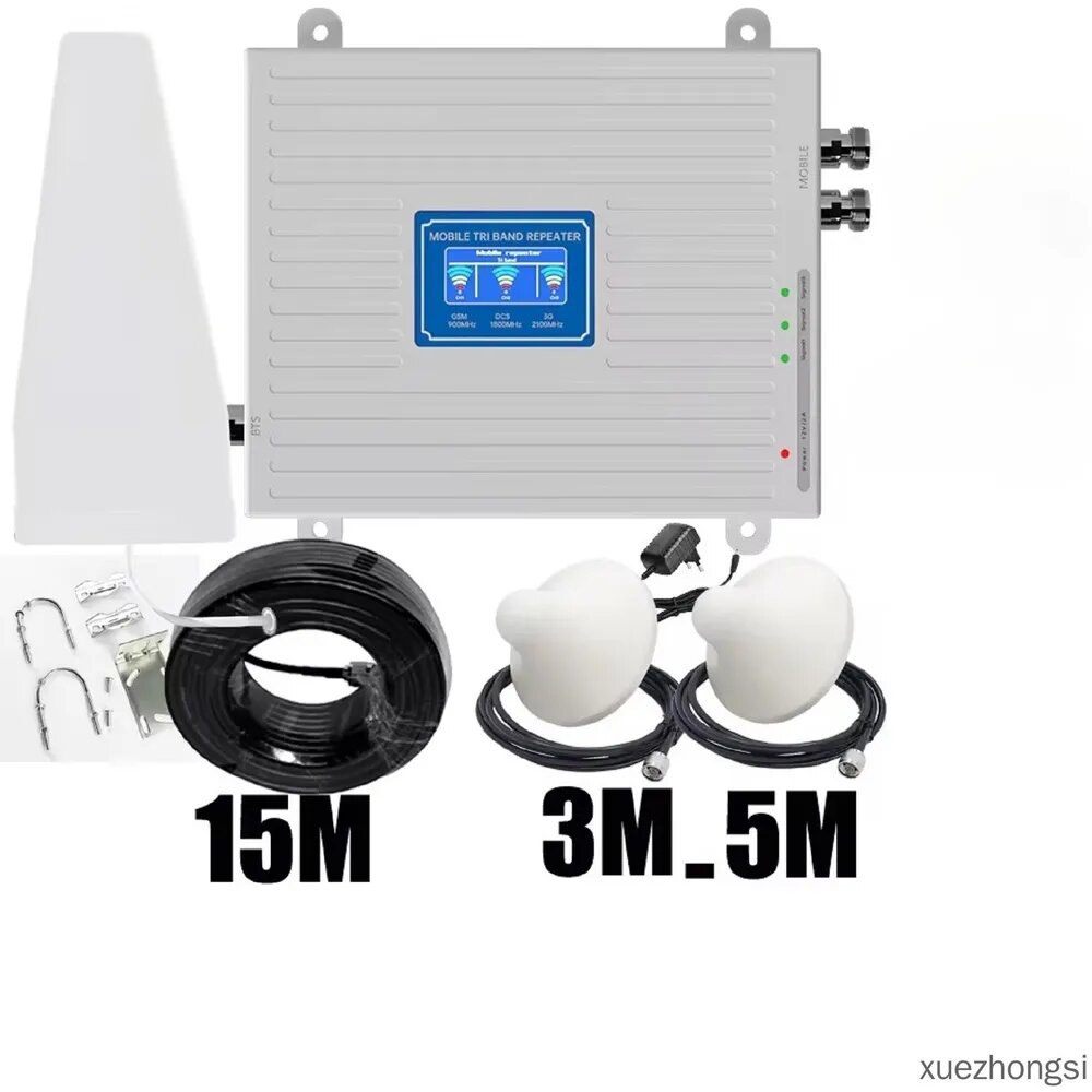 Усилитель сигнала сотовой связи и интернета 900/1800/2100 MHz (для 2G, 3G, 4G) 70 dBi, кабель 15 м, комплект