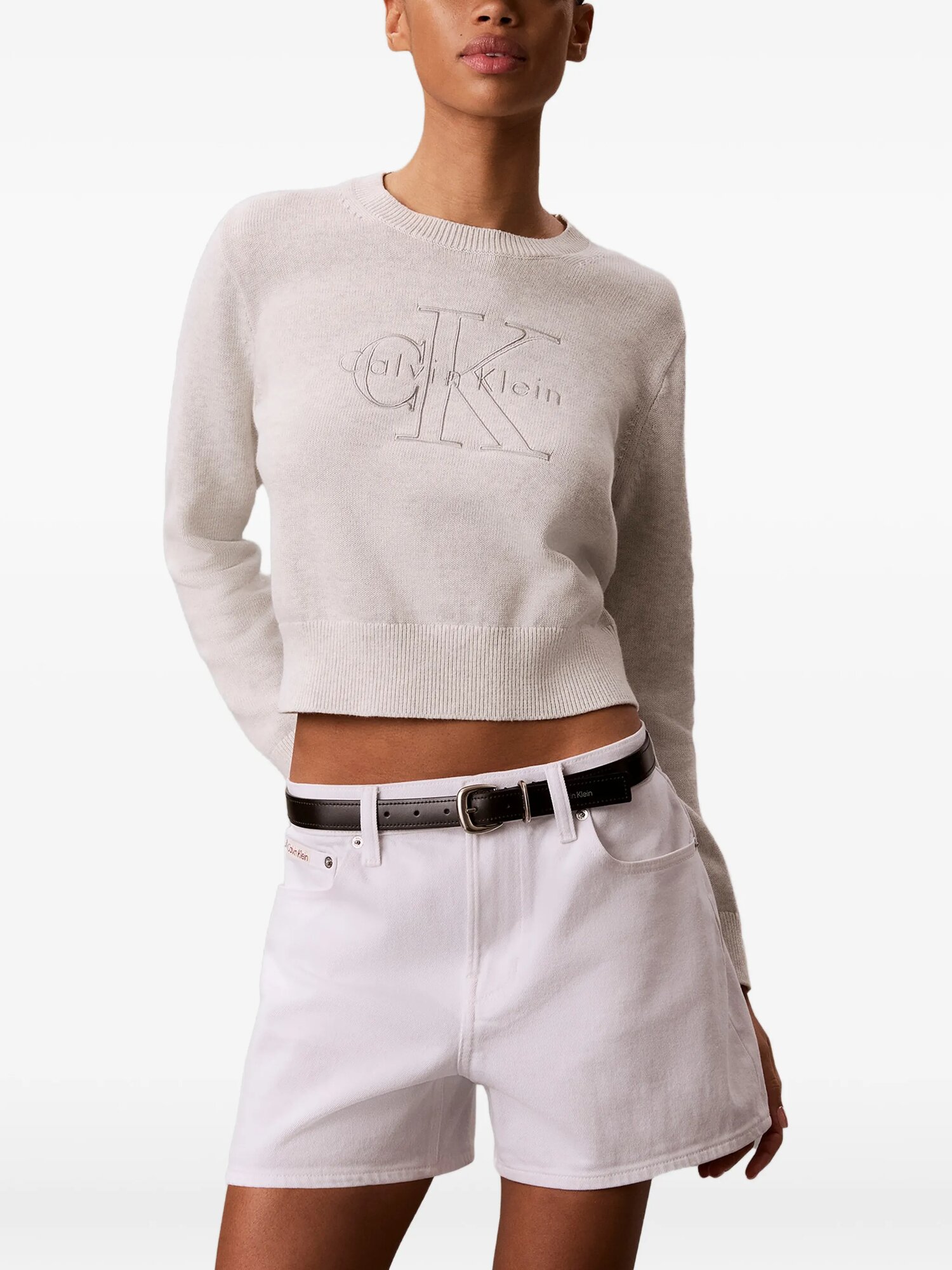 Свитер CALVIN KLEIN Logo-embroidered sweater, размер 34 EU, , белый — фото 1