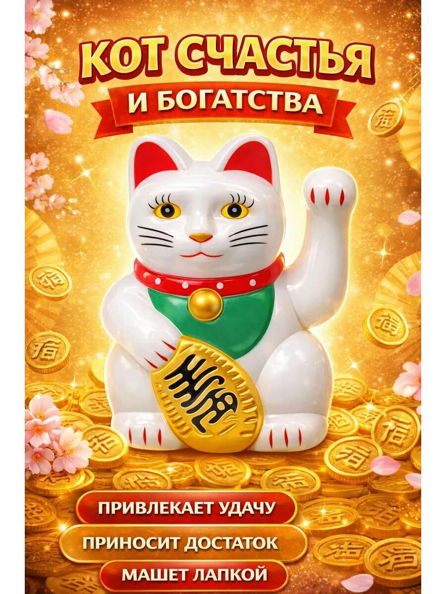 Статуэтка кошка удачи талисман богатства фэншуй, для дома, в подарок
