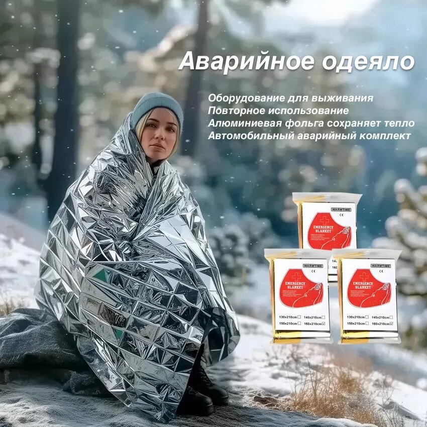 Аварийное термоодеяло, набор для выживания, спасательное покрывало, 2.1 м, 10 шт