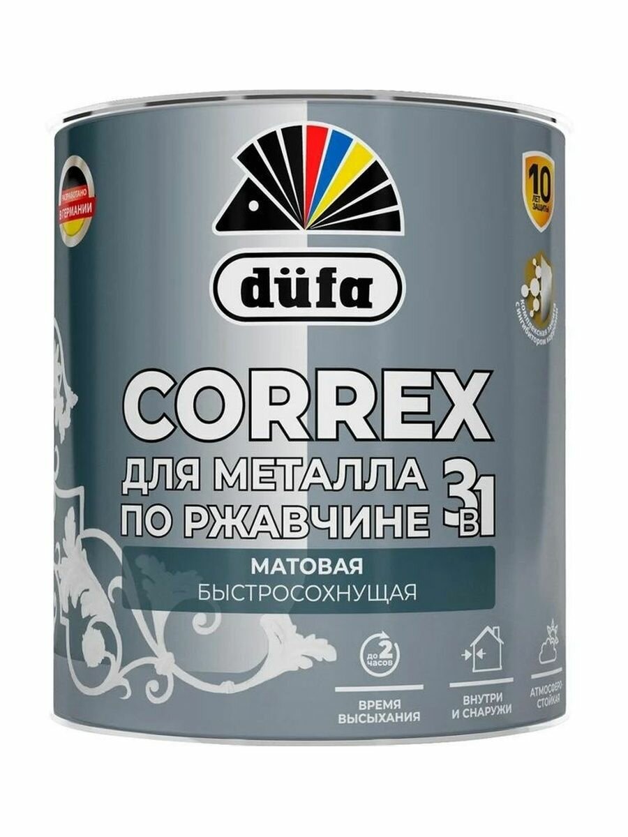 Грунт-эмаль по ржавчине матовая Dufa Correx 3 в 1 RAL-9010 белый 0.75 л