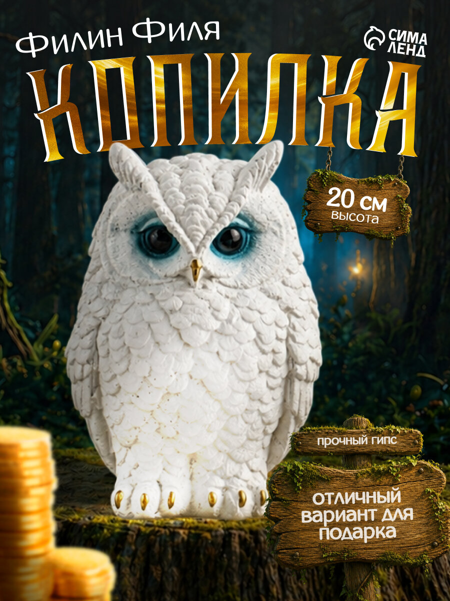 Копилка для денег Сима-ленд «Филин Филя», 13×13×20 см, белый