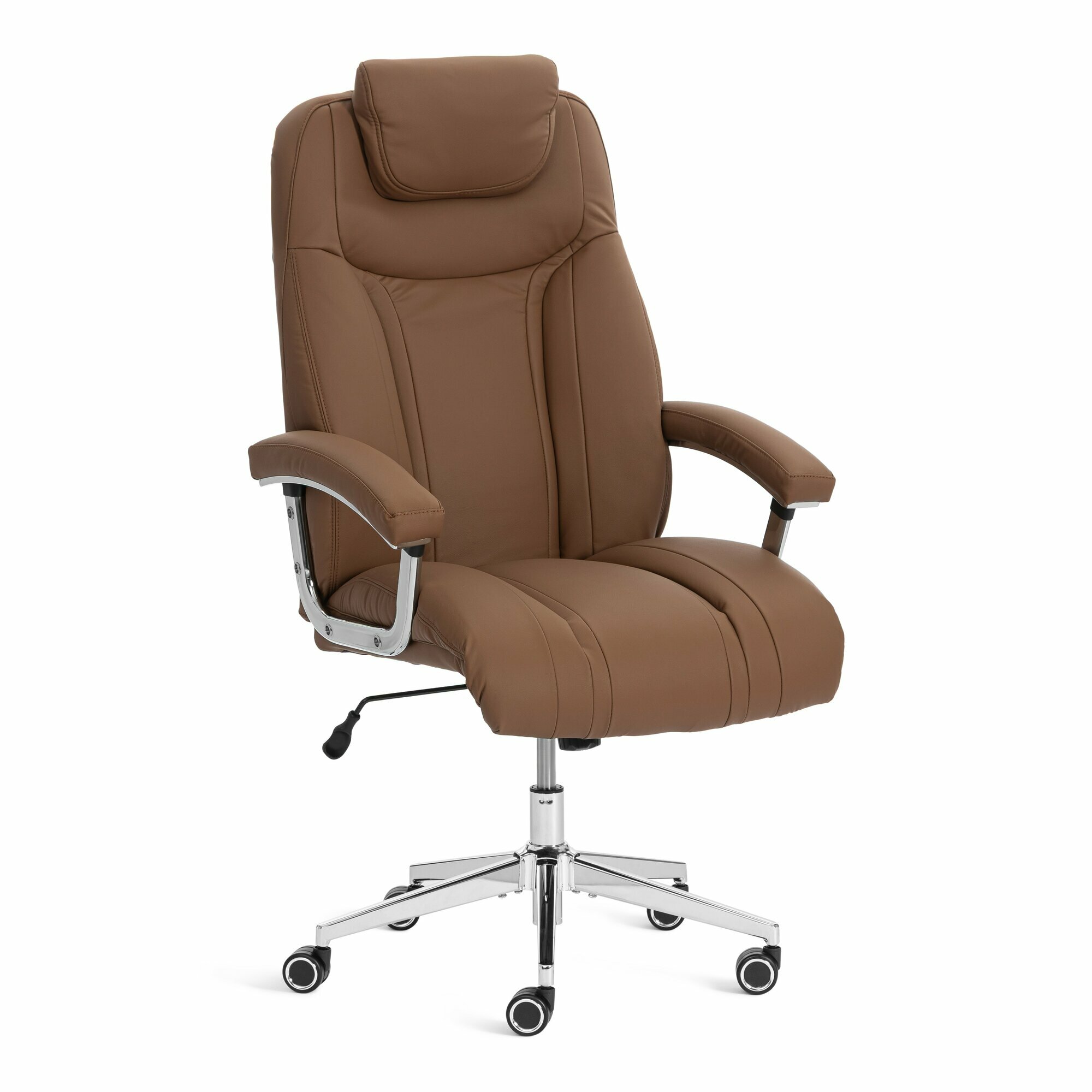 Кресло компьютерное офисное TetChair Траст Люкс, с подлокотниками, ортопедическое, экокожа люкс, коричневый