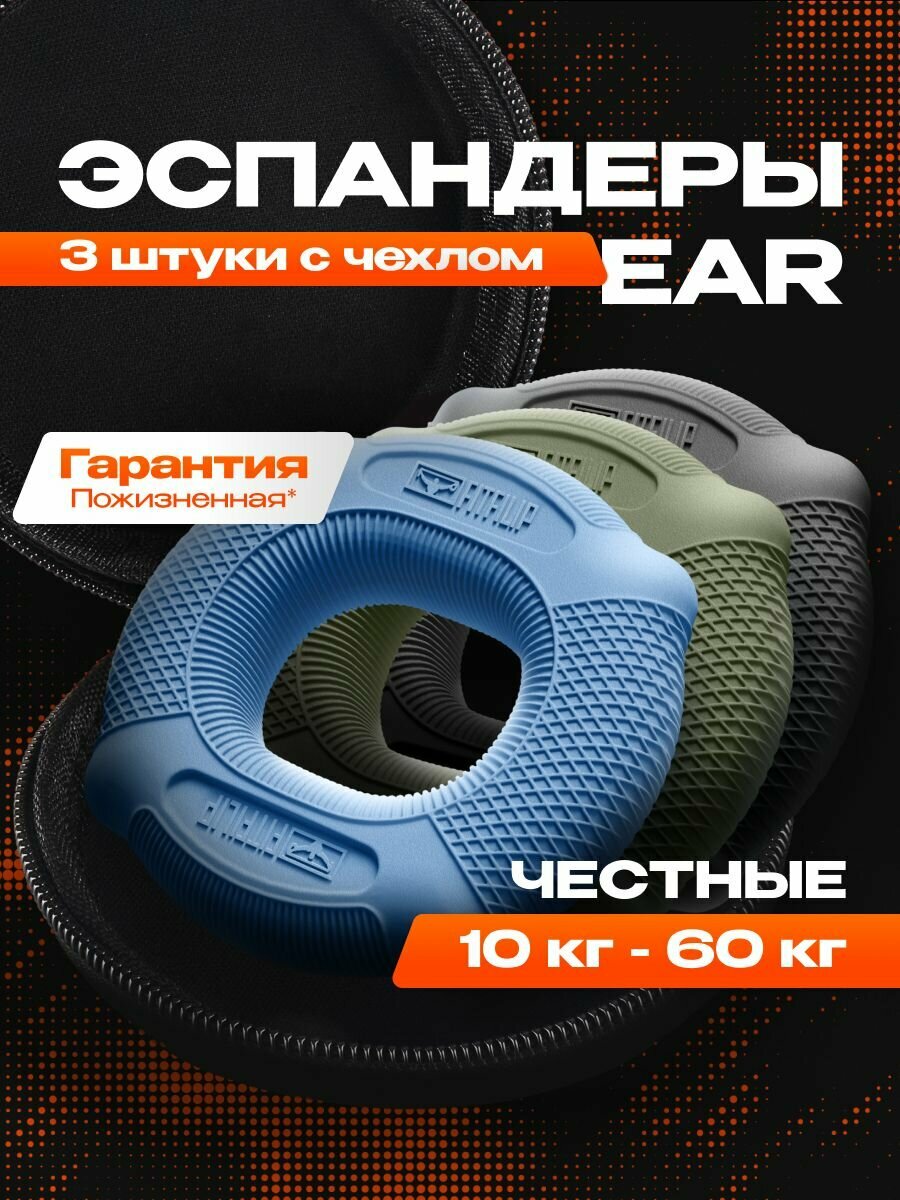 Набор кистевых эспандеров EAR 10-60кг (3 шт), кейс в комплекте