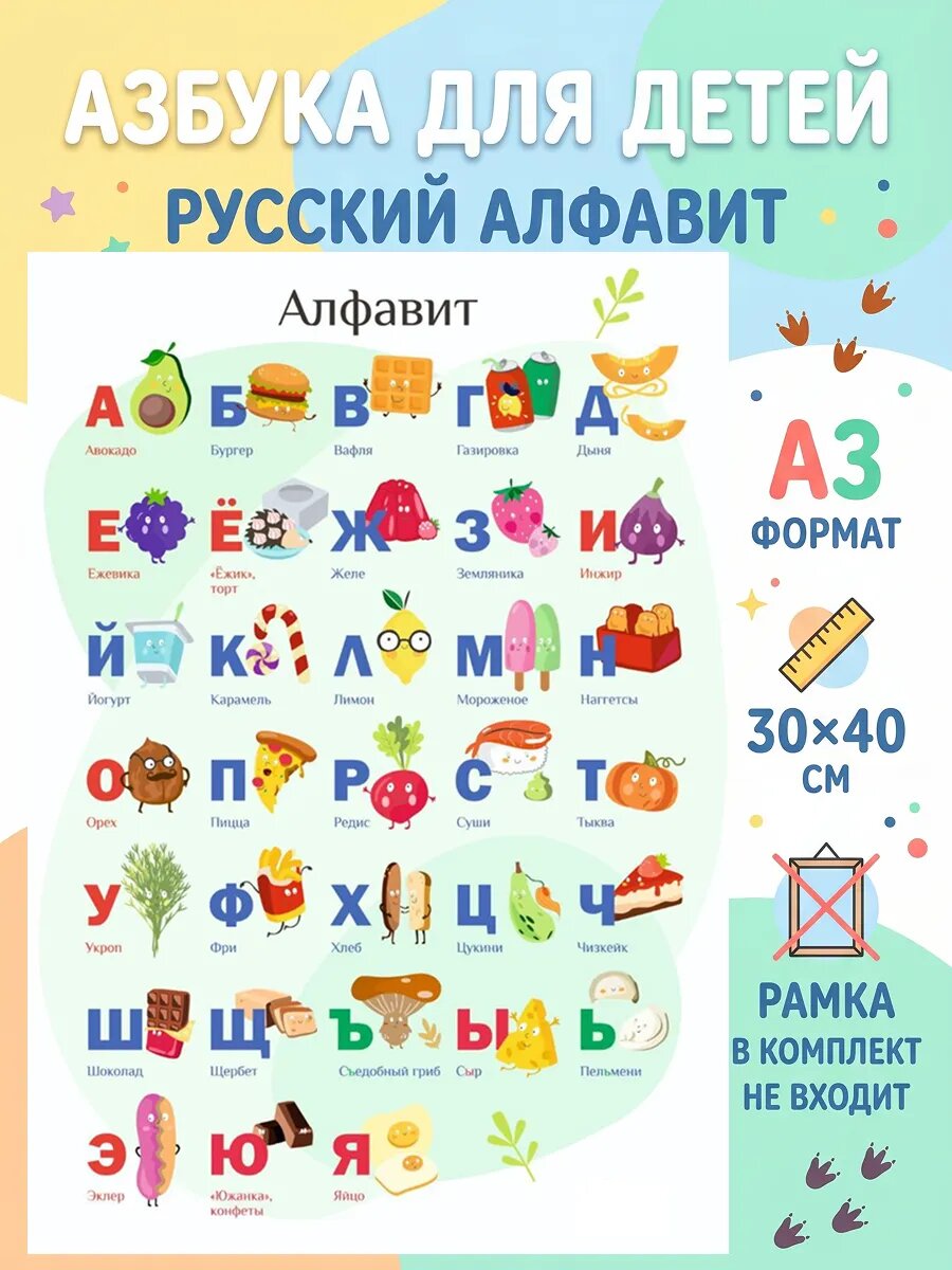 Постер на стену в детскую А3 русский алфавит
