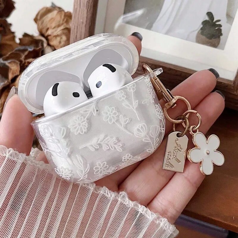Чехол для AirPods 3 с цветочным узором, белый