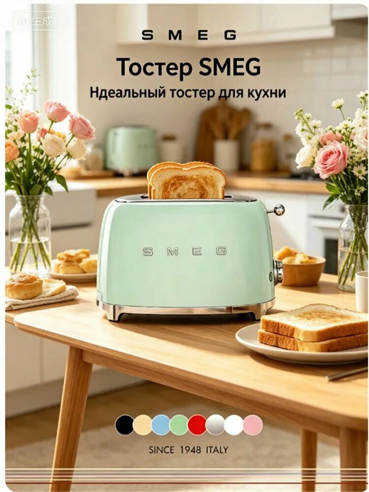Тостер SMEGMIANBAOJI 950 Вт тостов - 2, светло-зеленый, два отделения
