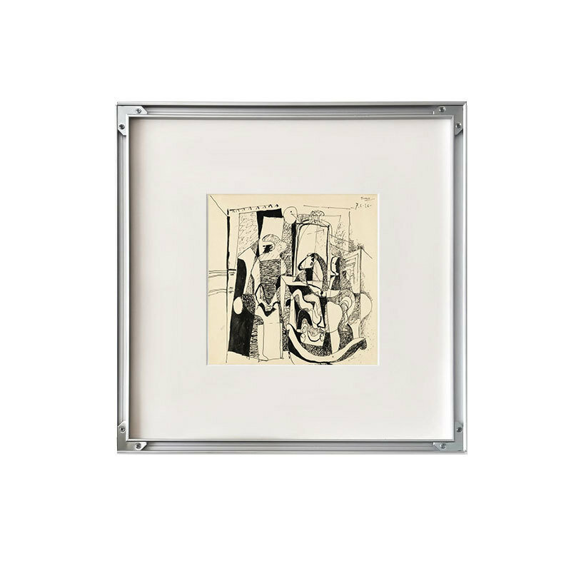 Абстрактная картина Пикассо черно-белая, 30x30 см, алюминиевая рамка с оргстеклом