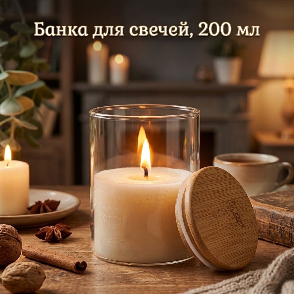 Банка для свечей стекло с крышкой «Цилиндр» прозрачная 200 мл 6.5×6.5×8 см