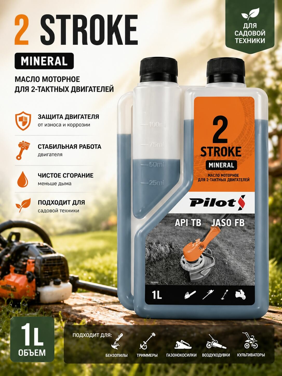 Pilots STROKE 2T API ТВ, JASO FB Масло моторное, Минеральное, 1 л для двухтактных двигателей 1 литр
