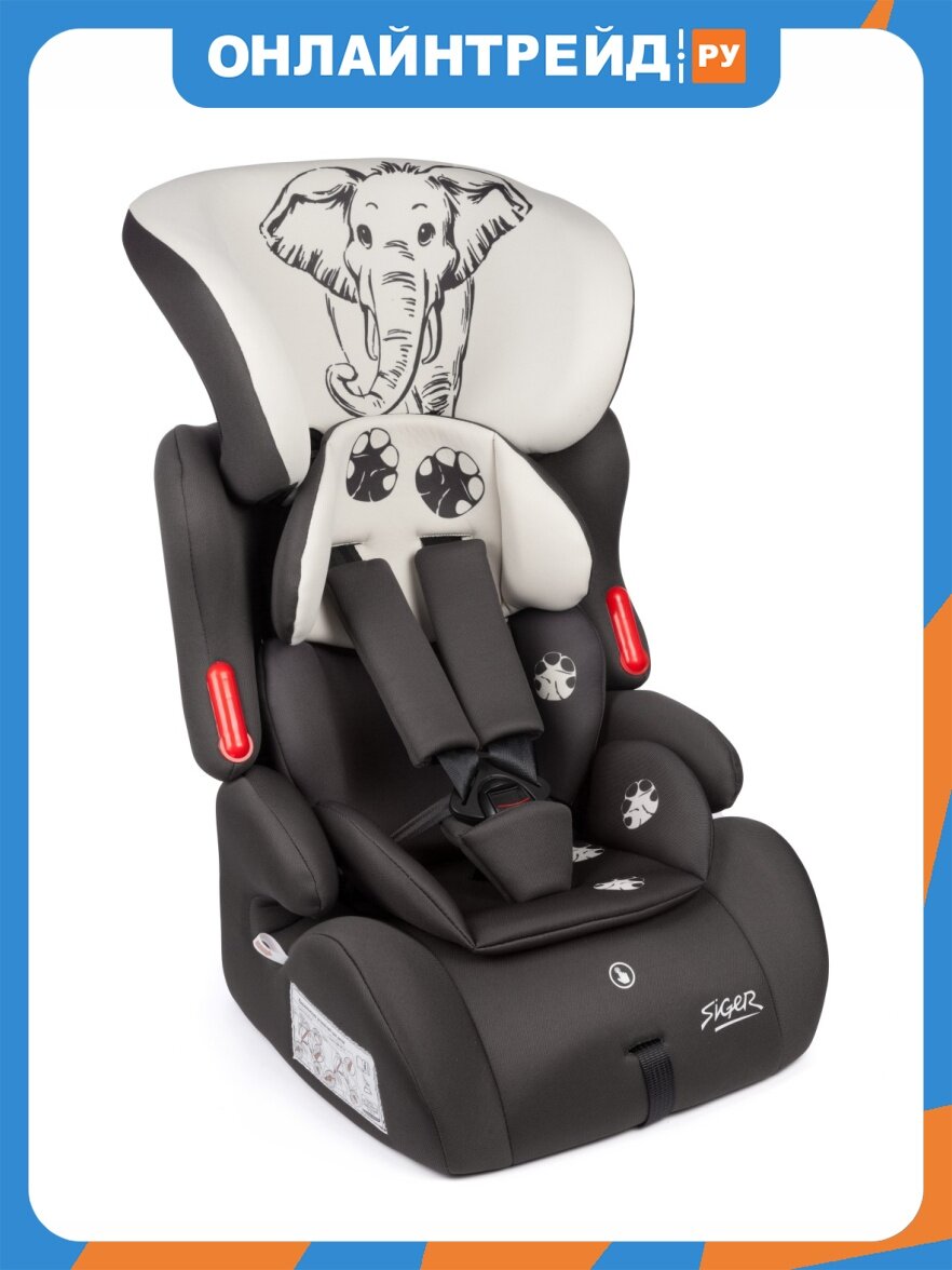 Автокресло Siger Космо люкс (группа I/II/III 9-36 кг 1-12 лет) Серо-бежевый слон