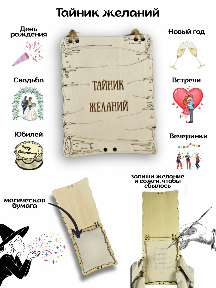Пиро открытка Тайник желаний 1 шт, от My_derevo, из дерева, цвет бежевый