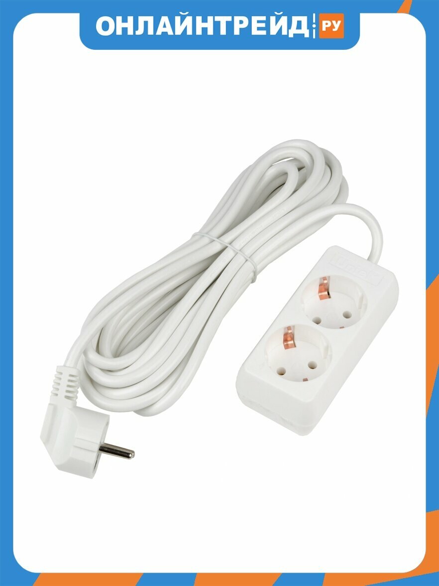 Удлинитель Uniel S-GCU2-5 WHITE Ultra, шнур 5м, 2 гнезда, 16A, с/з. Белый, UL-00009999