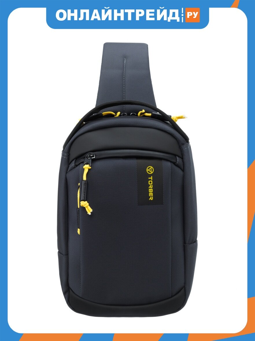 Рюкзак Torber VOYAGE на одно плечо, серый, полиэстер 900D, 20х10х30 см, 5 л