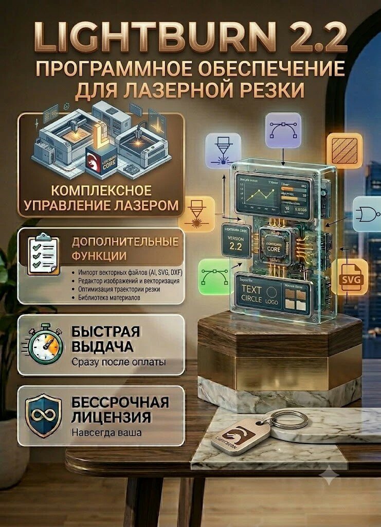 Программа для лазерной резки Lightburn, 2.2 версия, быстрая выдача, бессрочная лицензия