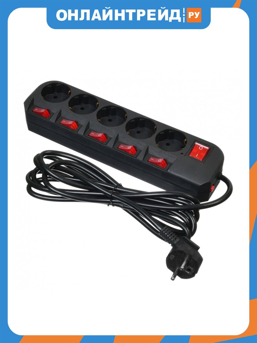 Сетевой фильтр Buro 500SH-3-SW-B 3м (5 розеток) черный (коробка)