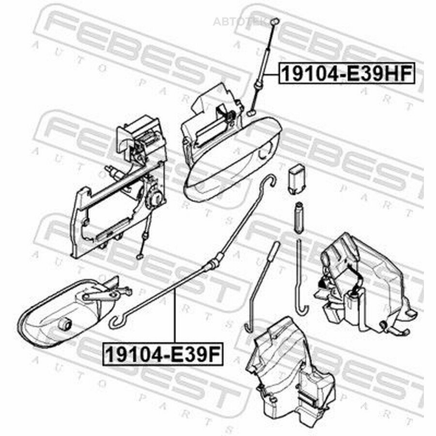Трос внешней ручки замка двери FEBEST 19104E39HF BMW 5 E39 1995-2003 [ECE]