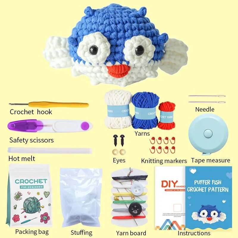 Набор DIY для вязания игрушки крючком, полный комплект для начинающих, материалы для создания милой игрушки, отличный подарок