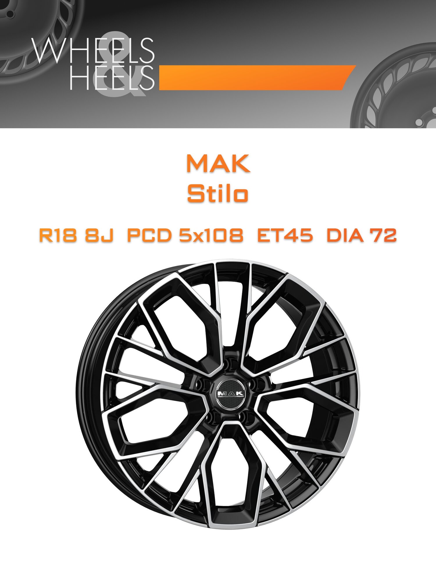 Диск автомобильный литой MAK Stilo 18x8 5x108 et45 dia72 Чёрный глянцевый с полированной лицевой частью
