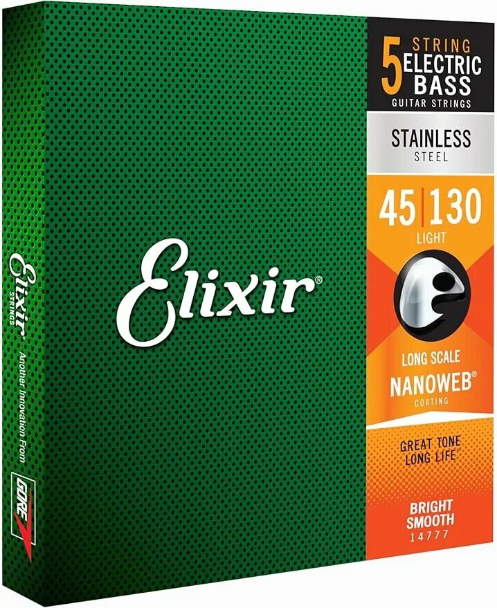 Elixir 14777 5-струнные струны для электрической бас-гитары (.045-.130) с покрытием NANOWEB, длинная мензура, легкие аксессуары для гитары из нержавеющей стали