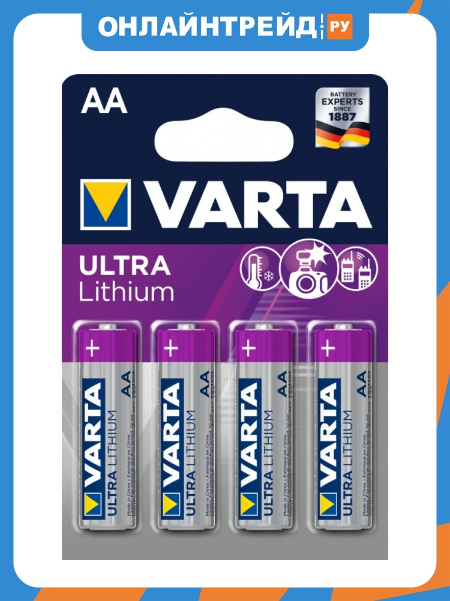 Элемент питания Varta Ultra Lithium LR6 AA бл 4