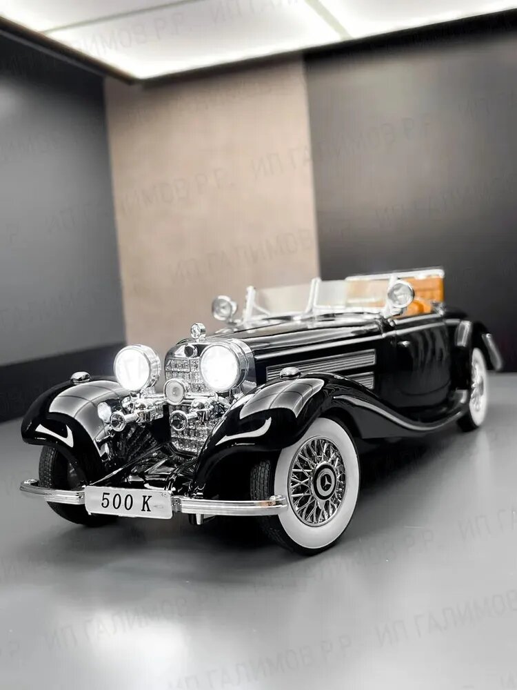 Машинка Мерседес 500К ретро. Металлическая модель автомобиля Mercedes 500K . классическая модель. Инерционная игрушка машина 1:24