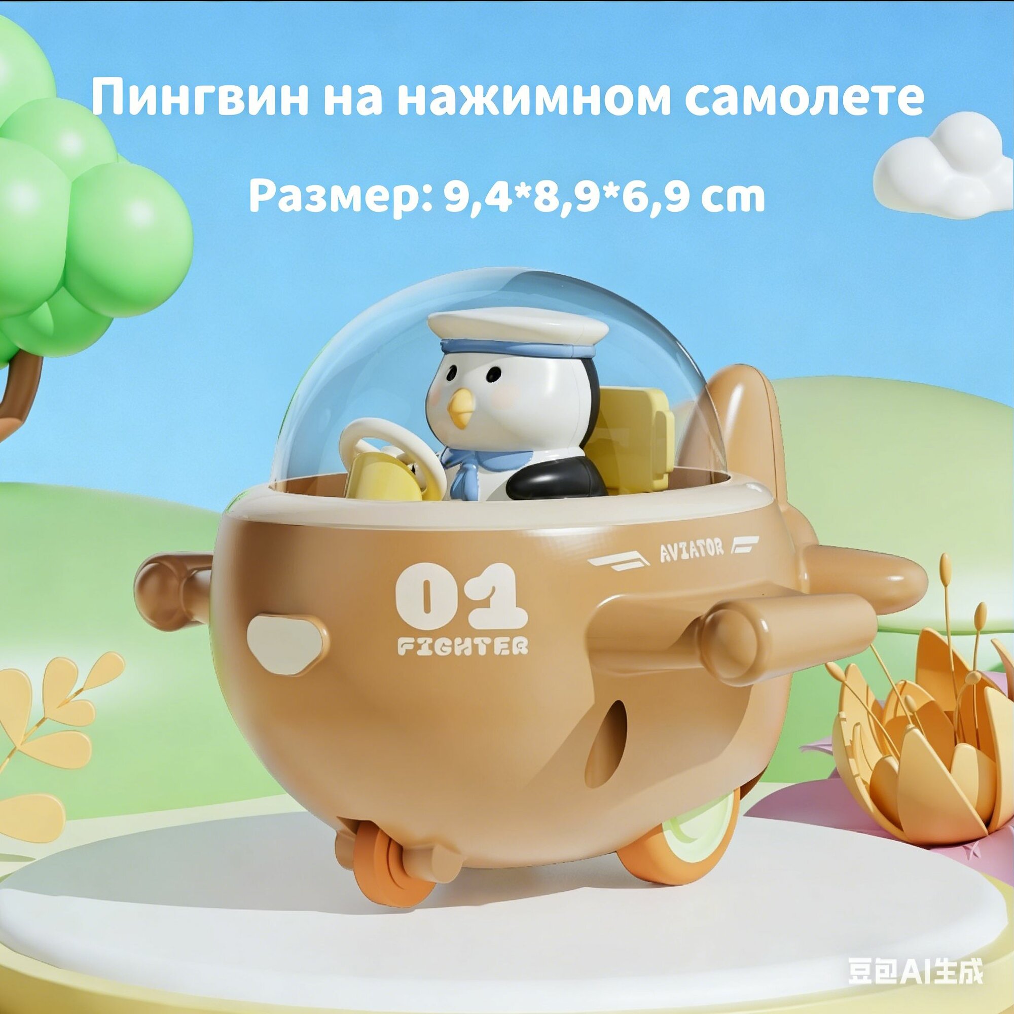 Игрушка "Уточка-пилот", инерционный самолет, пластик, лиловая — фото 1