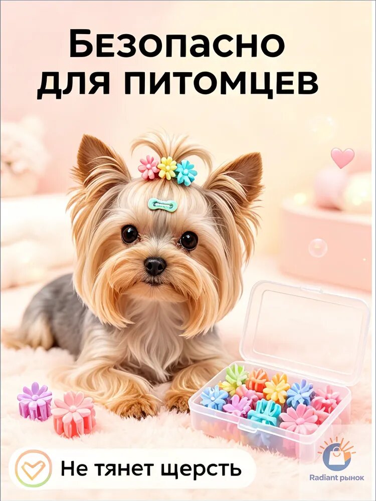 Заколки для животных мини, 1.5 см, 20 шт, цветные аксессуары для собак и кошек, не тянут шерсть, легкие безопасные зажимы для йорка, мальтезе