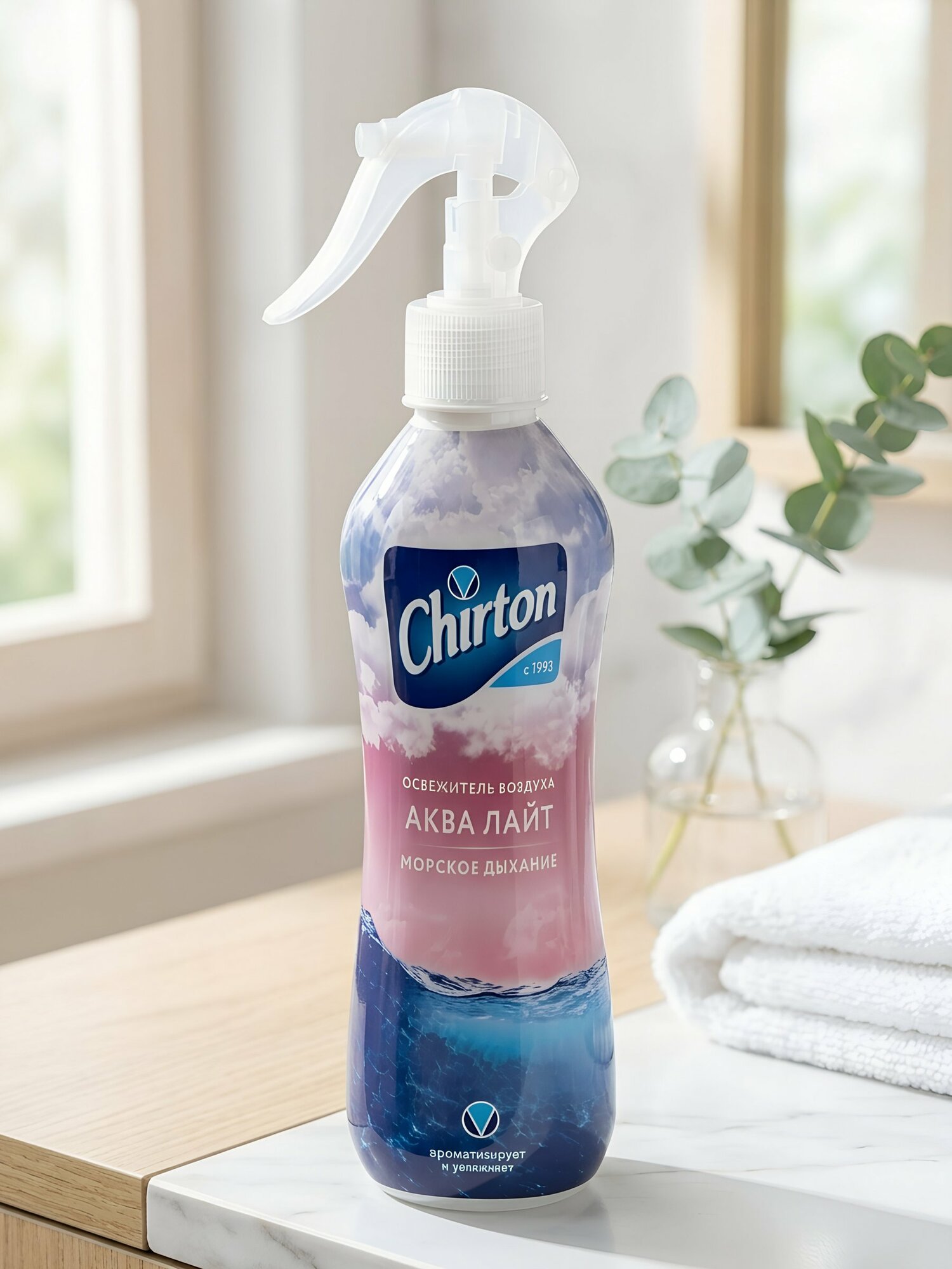 Освежитель воздуха Chirton Aqua Light Морское дыхание, 400 мл, спрей для дома и ванной комнаты, нейтрализация запахов