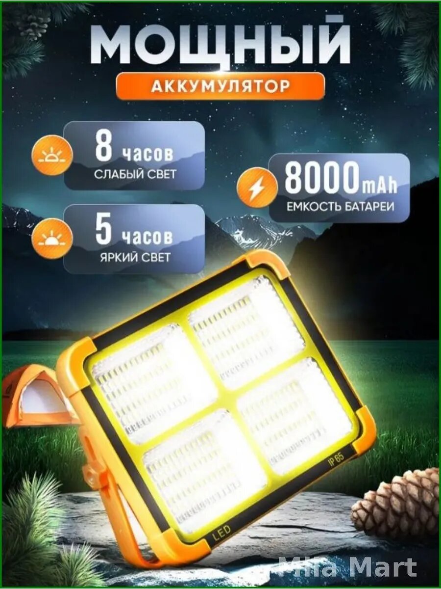 Мощный LED прожектор на солнечной батарее, фонарь — фото 1