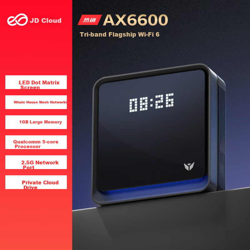 JINGDONG AX6600 Тридиапазонный WiFi6 роутер 128 ГБ памяти 5-ядерный Qualcomm 1 ГБ ОЗУ LED-дисплей Цвет：Qualcomm