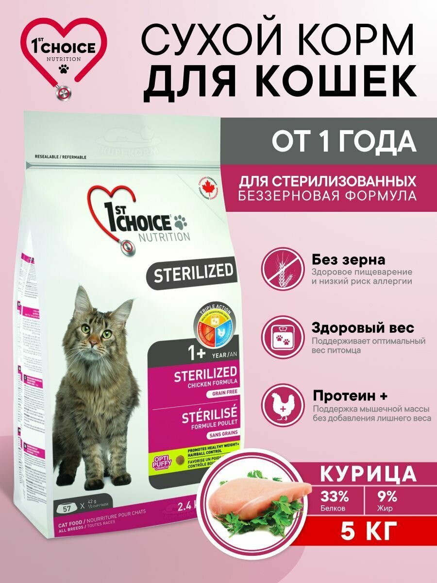 Сухой корм 1st Choice для кошек Sterilized, Курица с бататом, 5 кг