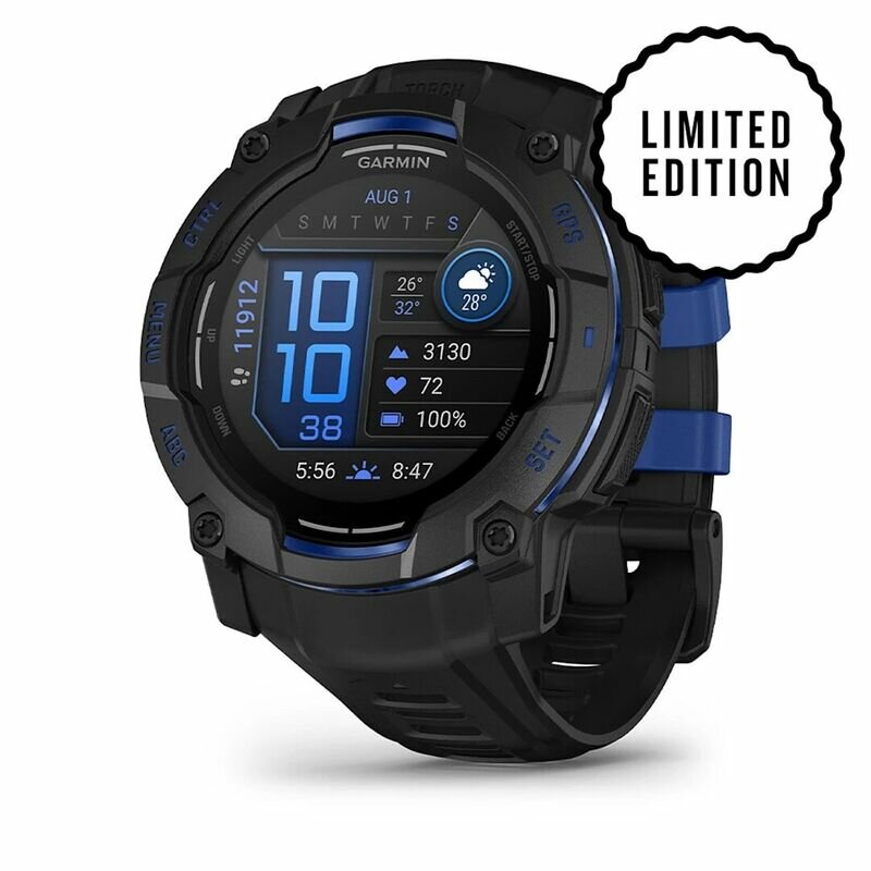 Умные часы Garmin Instinct 3 50 mm AMOLED Black Blue 010-03020-03, GPS, ЧСС