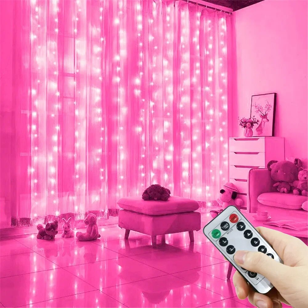 USB светодиодная гирлянда-штора теплый белый 3 метра Розовый, 6x3M 600LEDs, pink